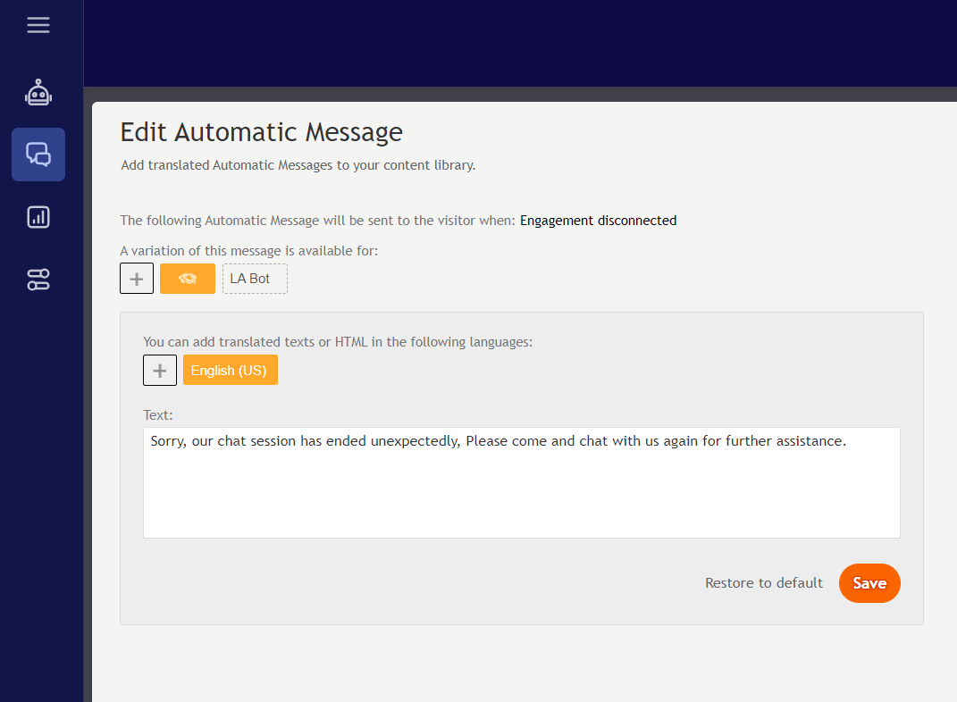 Automatic Messages – Live Assist for 365 Support