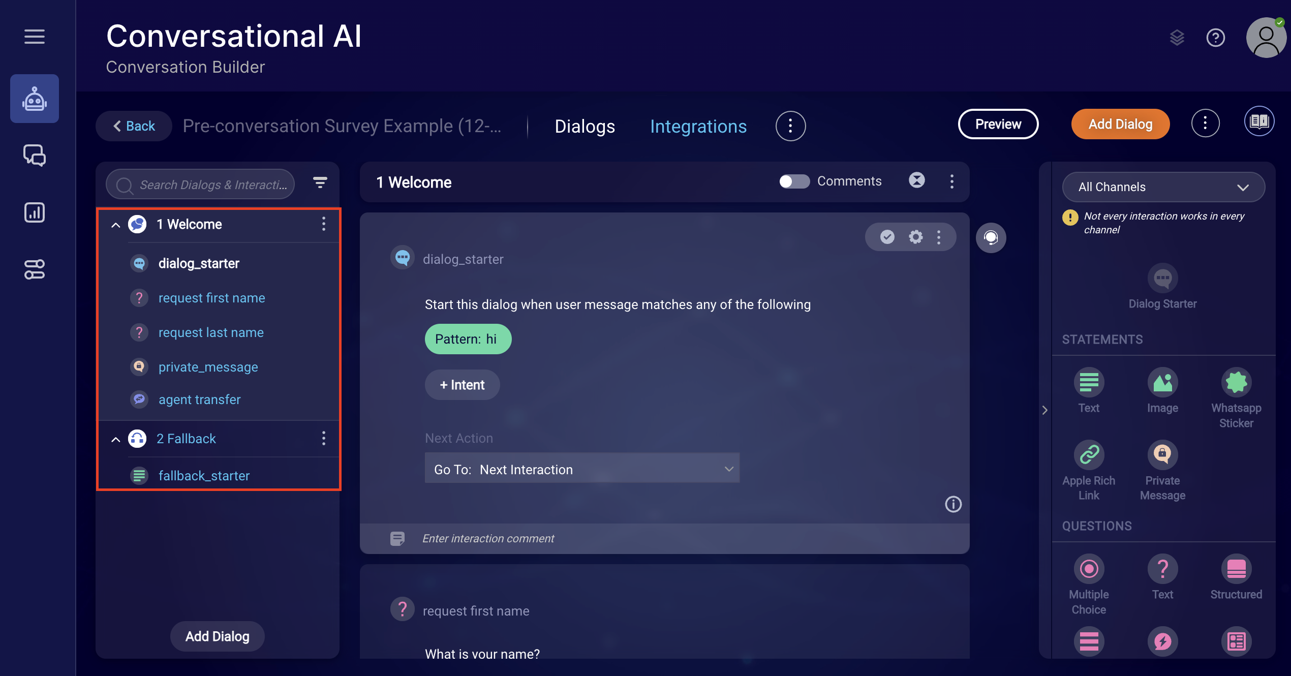 Creating a Pre-conversation Survey Bot – Live Assist for 365 Support