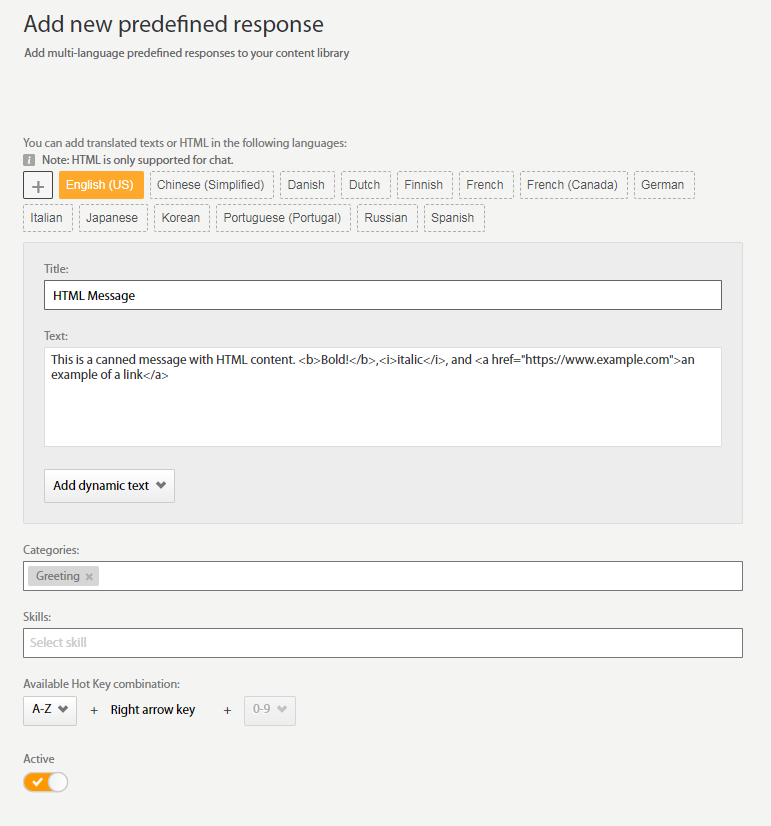 Can I use HTML tags in conversation and canned messages? – Live Assist for 365 Support