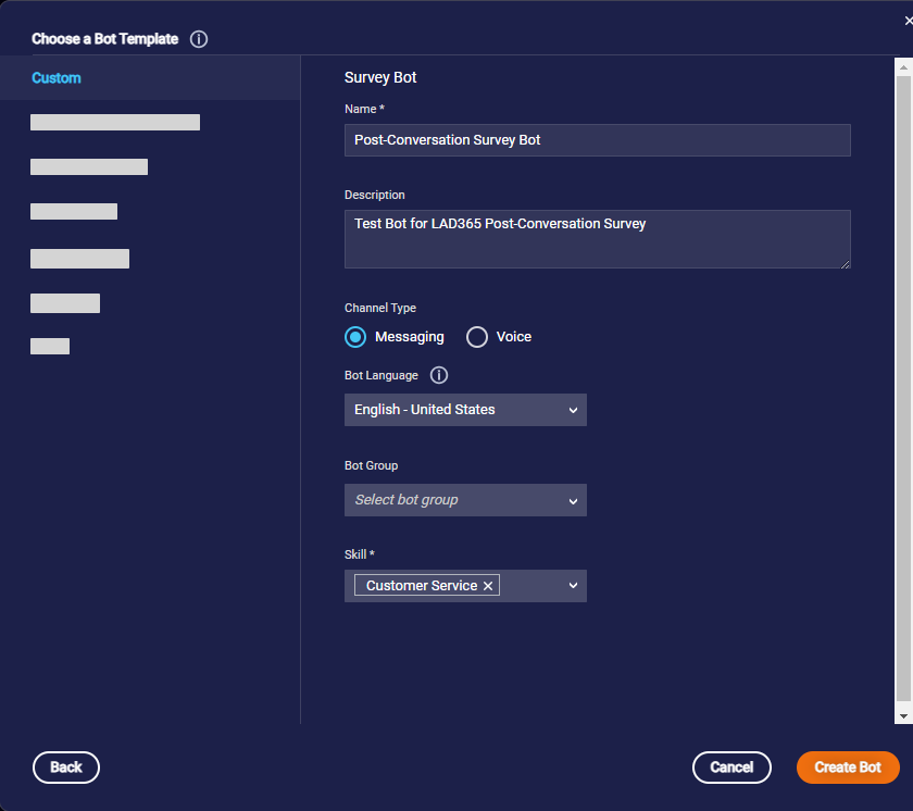 Creating a Post-conversation Survey Bot – Live Assist for 365 Support